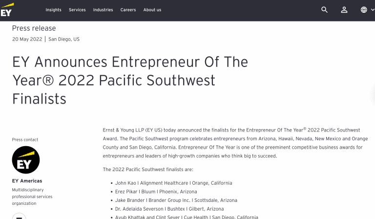 Jake Brander 2022 EY Entrepreneur Finalist